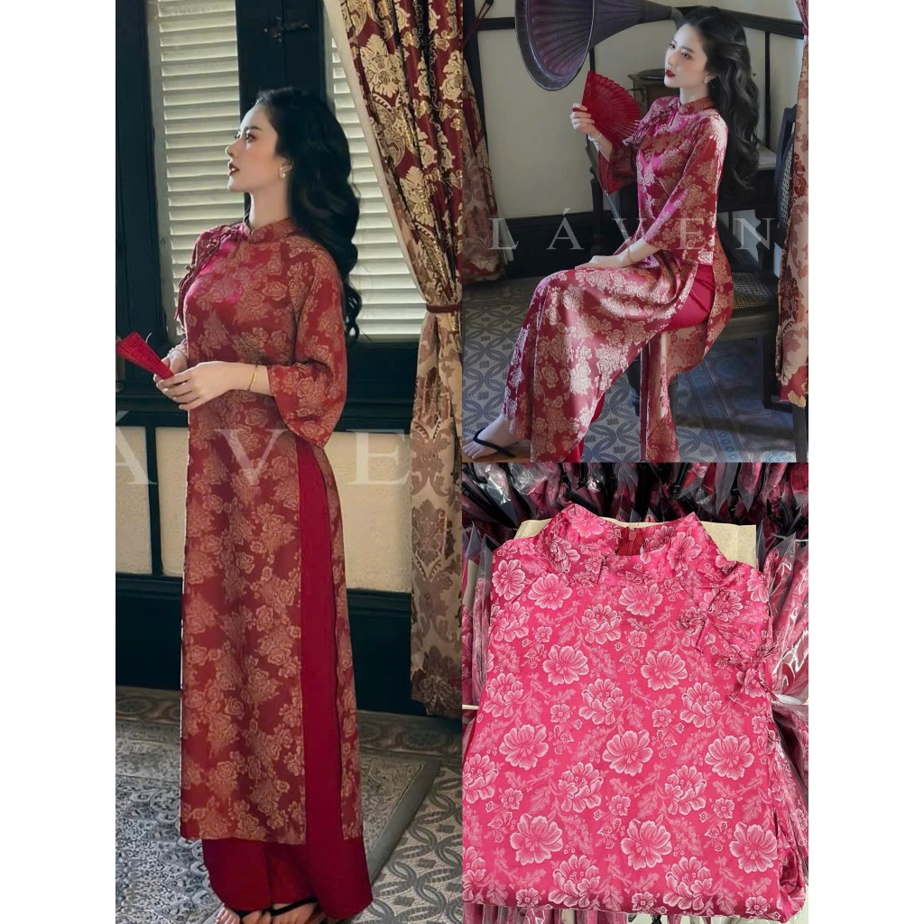 Innovative ao dai with genuine design in red tone and pretty pattern ...