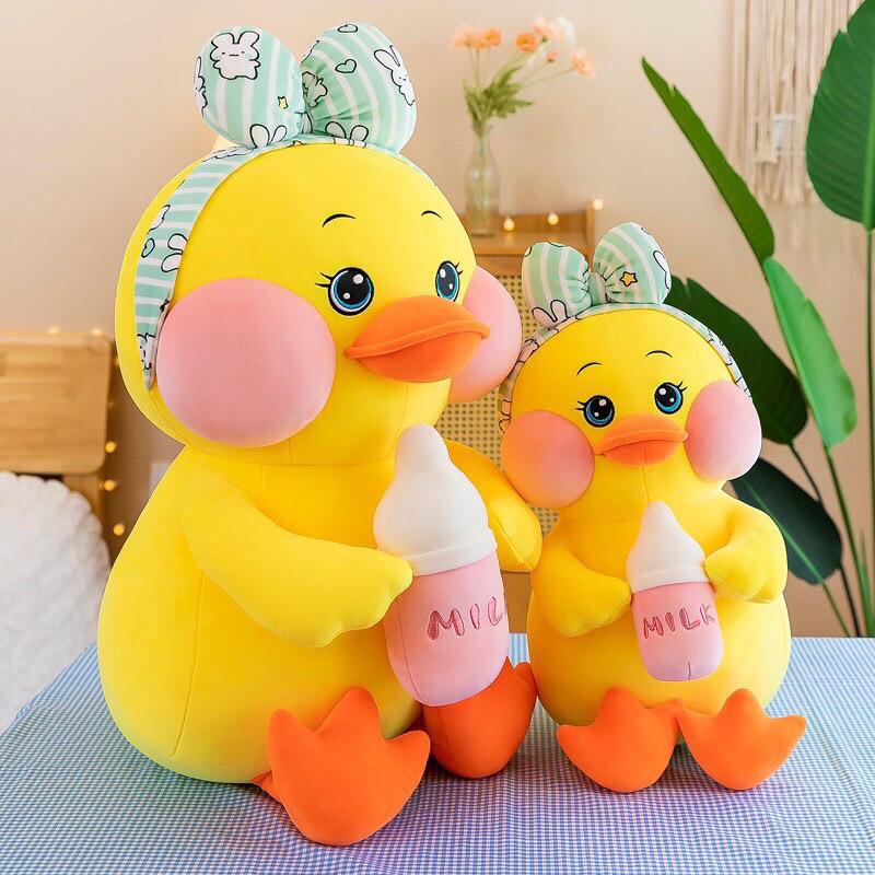 Super cute yellow duck teddy bear holding a milk bottle, size 1m ...