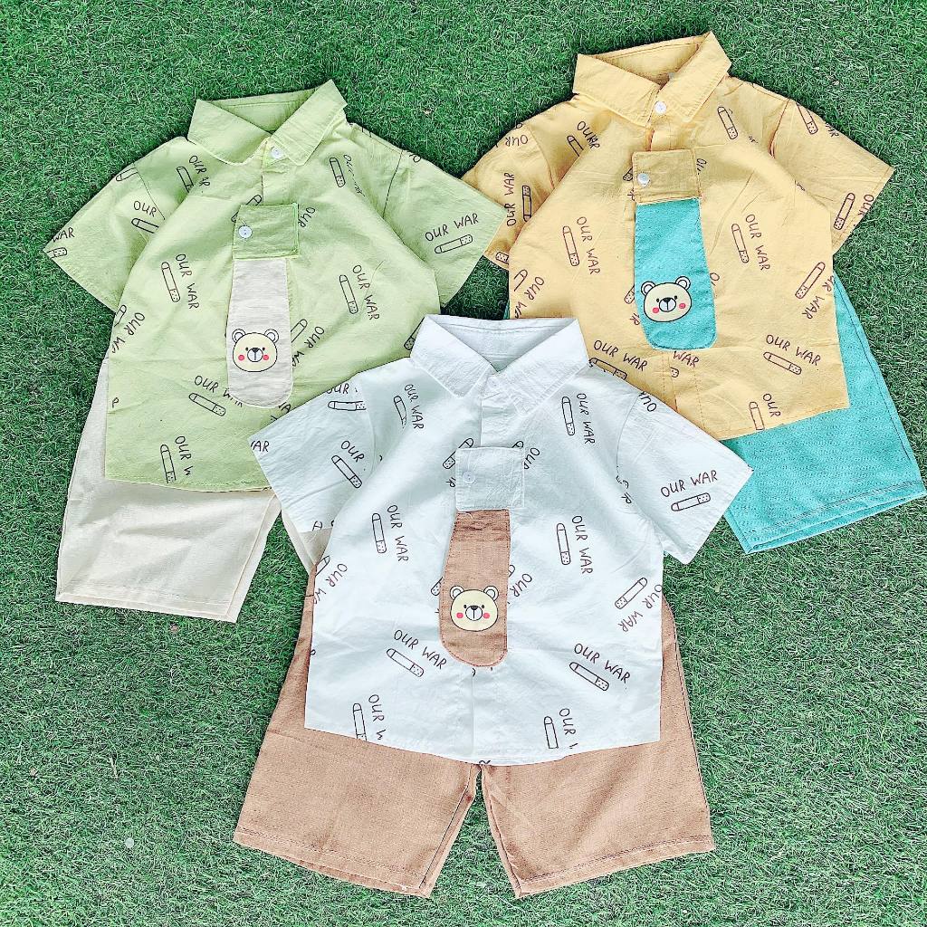 Boys' Clothes Set with Cool Bear Printed Tie from 10kg to 28kg | Shopee ...