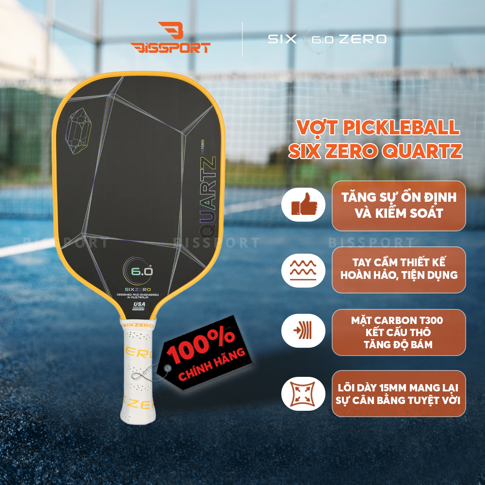Genuine Six Zero Quartz Pickleball Racket Black with Gold Border ...