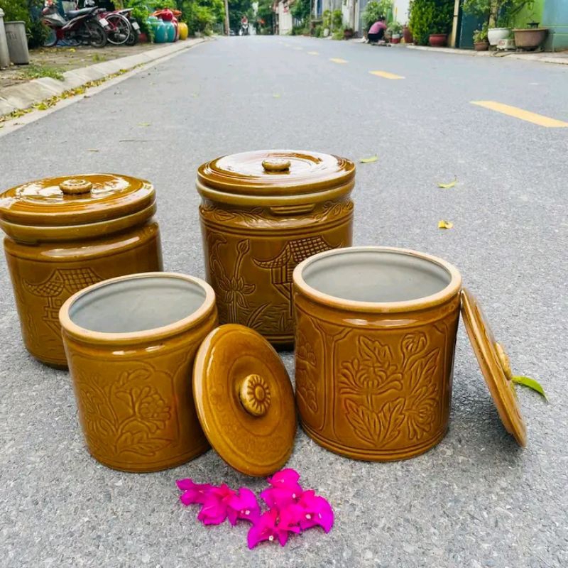 Ceramic rice jar/jar, pickle and tomato salt jar, Bat Trang rice jar ...