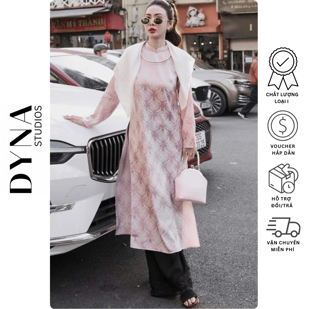 Kha Han ao dai Set with BAGEO pattern and lace hem pants (scarf not ...