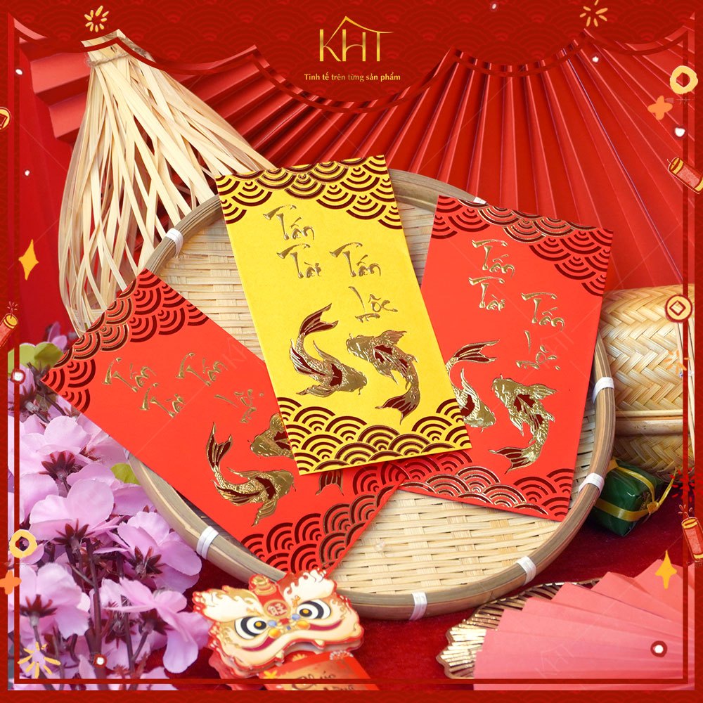 Tan Tai Tan Loc lucky money envelope with golden carp with 3D embossed ...