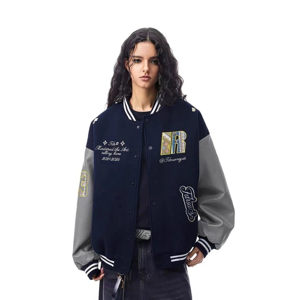 Jacket Bomber Varsity Jacket Achock FDR NAVY Men and Women Unisex Felt ...