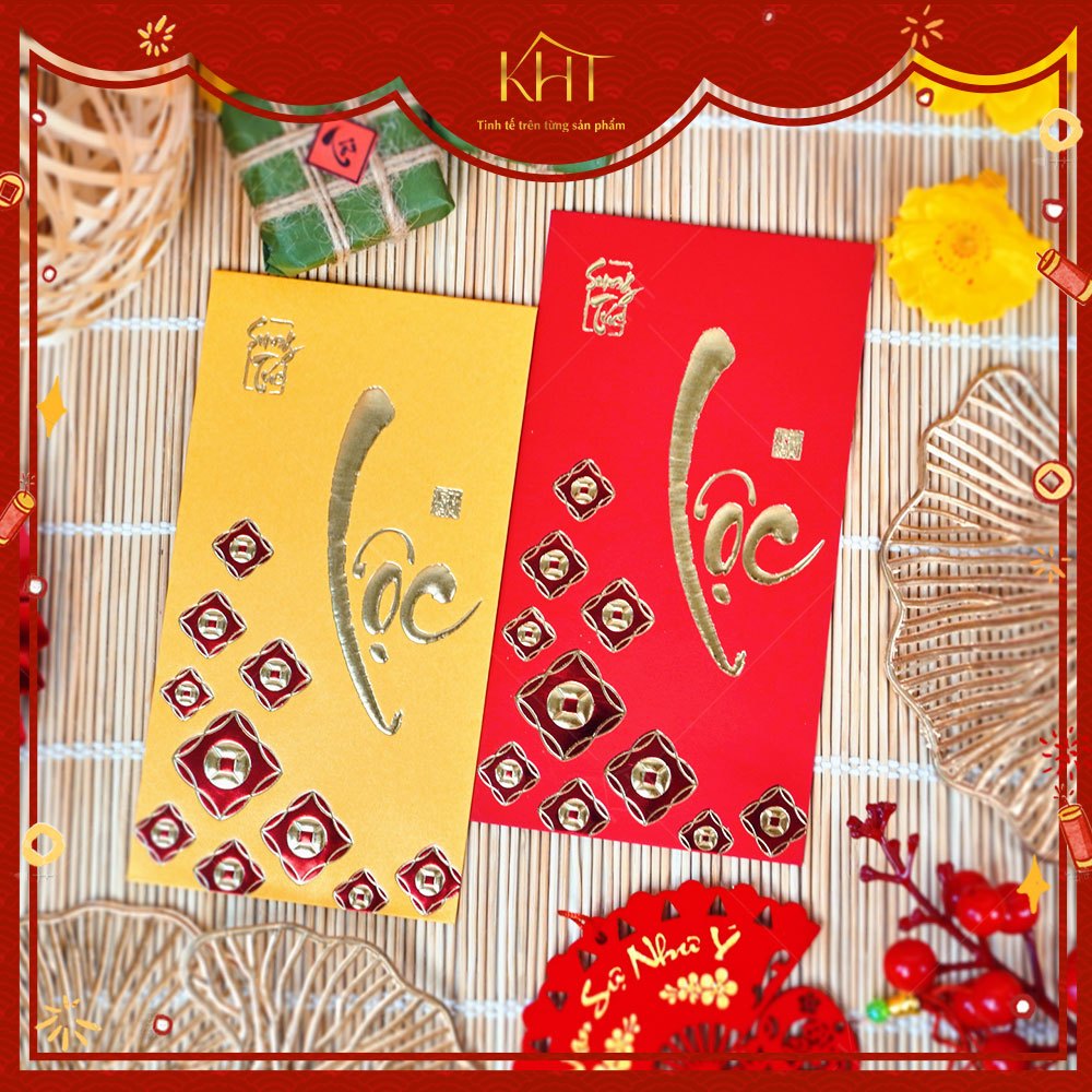 Lucky envelopes with the word Loc, traditional calligraphy, red and ...