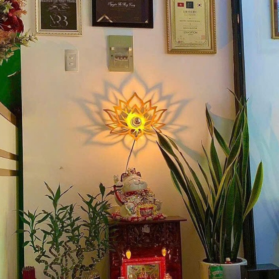 Lotus WALL LIGHT TO DECORATE WORSHIP ROOM, CAFE, LIVING ROOM - WOODEN ...