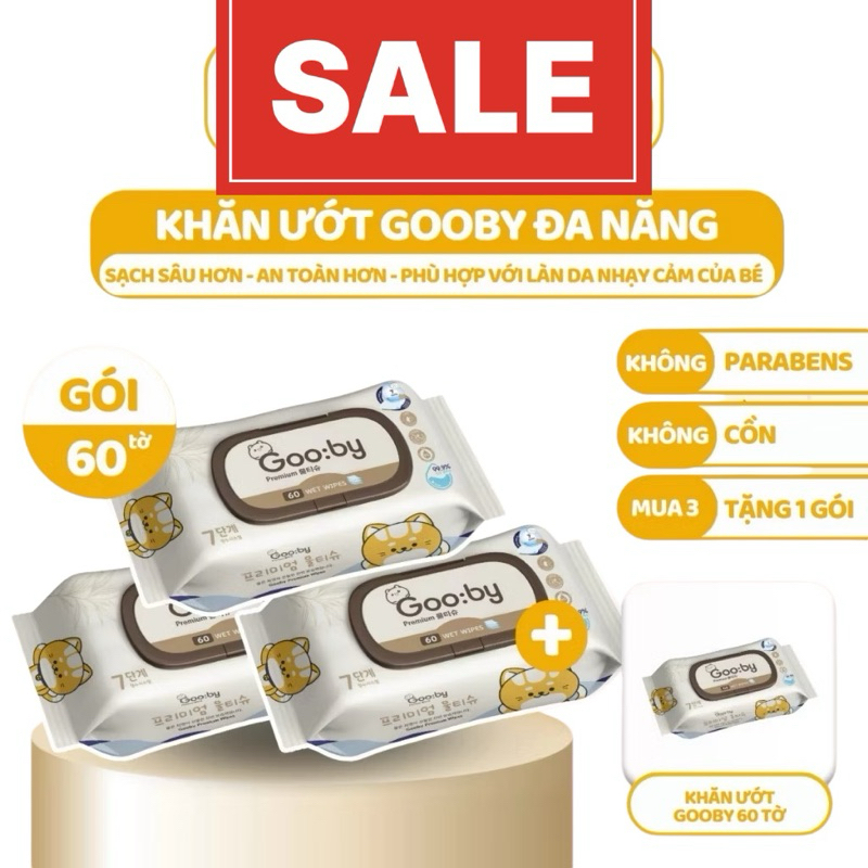 (Buy 3 get 1 free) Combo of 3 packs of Gooby wet wipes 60 sheets, get 1 ...
