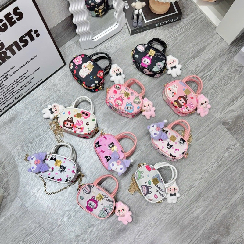 Clear Labubu mini crossbody bag for children, square label, 10-color ...