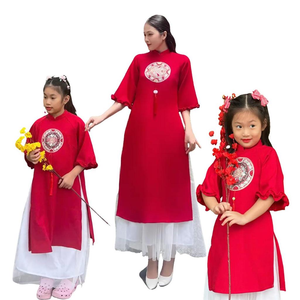 Ladyfashion MB01 red modern ao dai Set for Mother and Baby - Nha Bong ...