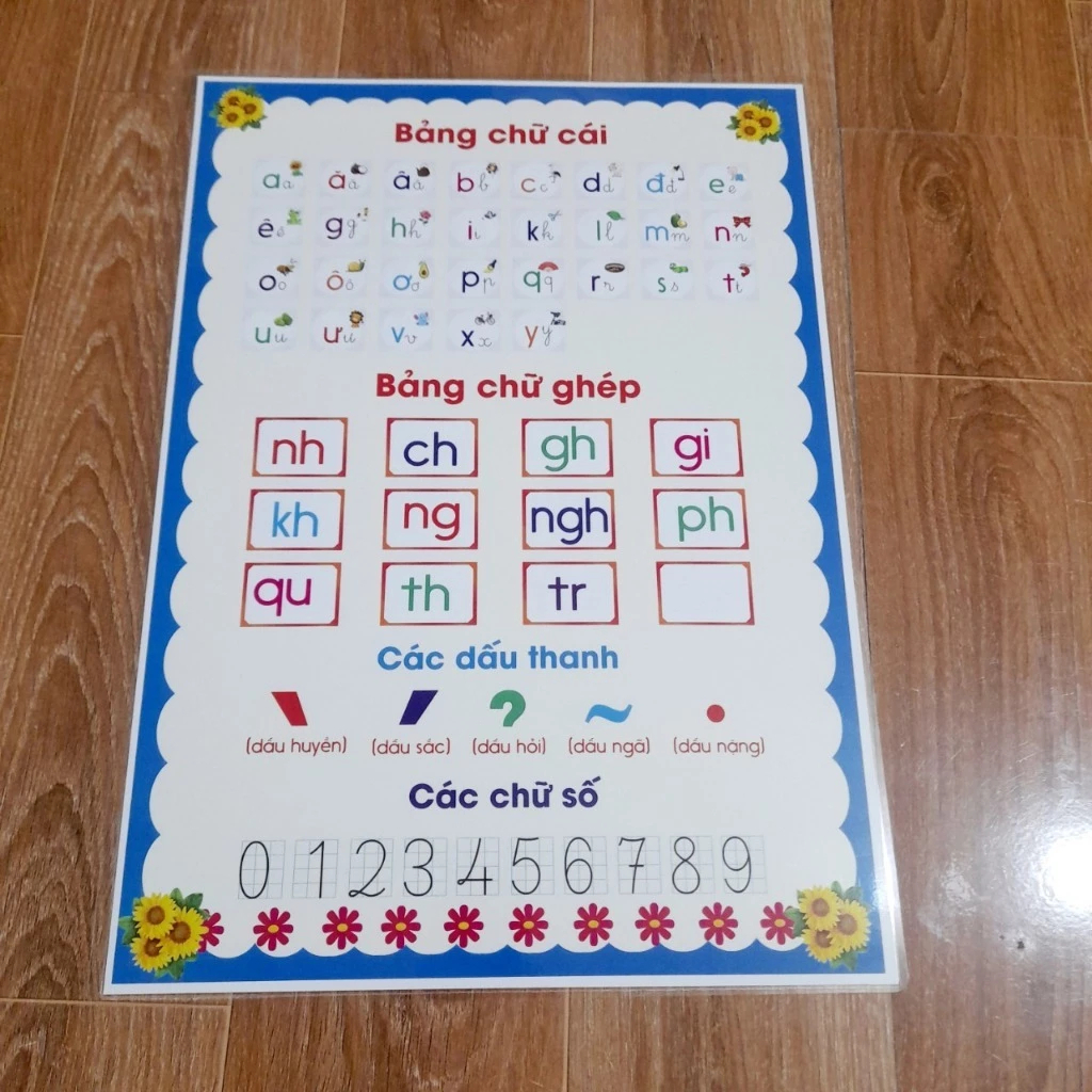 Alphabet, digraphs, numbers laminated in plastic, A3 size with ...