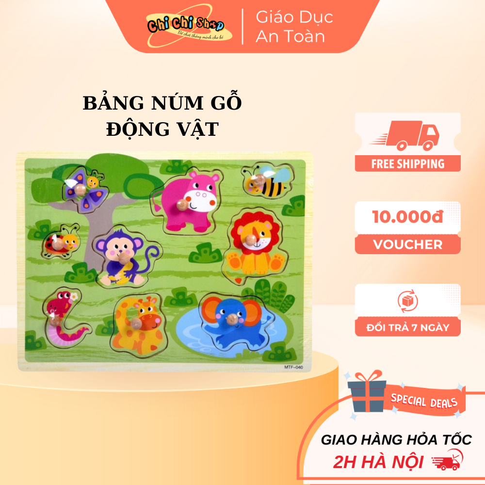 Wooden Knob Board, Puzzle Knob Board with Wild Animals and Insects ...