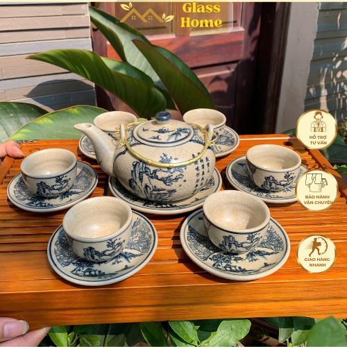 Bat Trang antique cracked enamel teapot - Truc Lam That Hien set ...