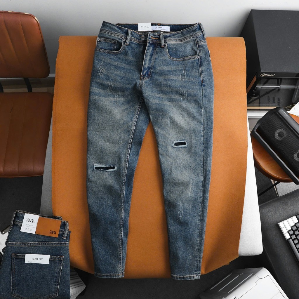 Zr Blue Ripped Men's Long Jeans, Slim-fit Form, slightly stretchy ...
