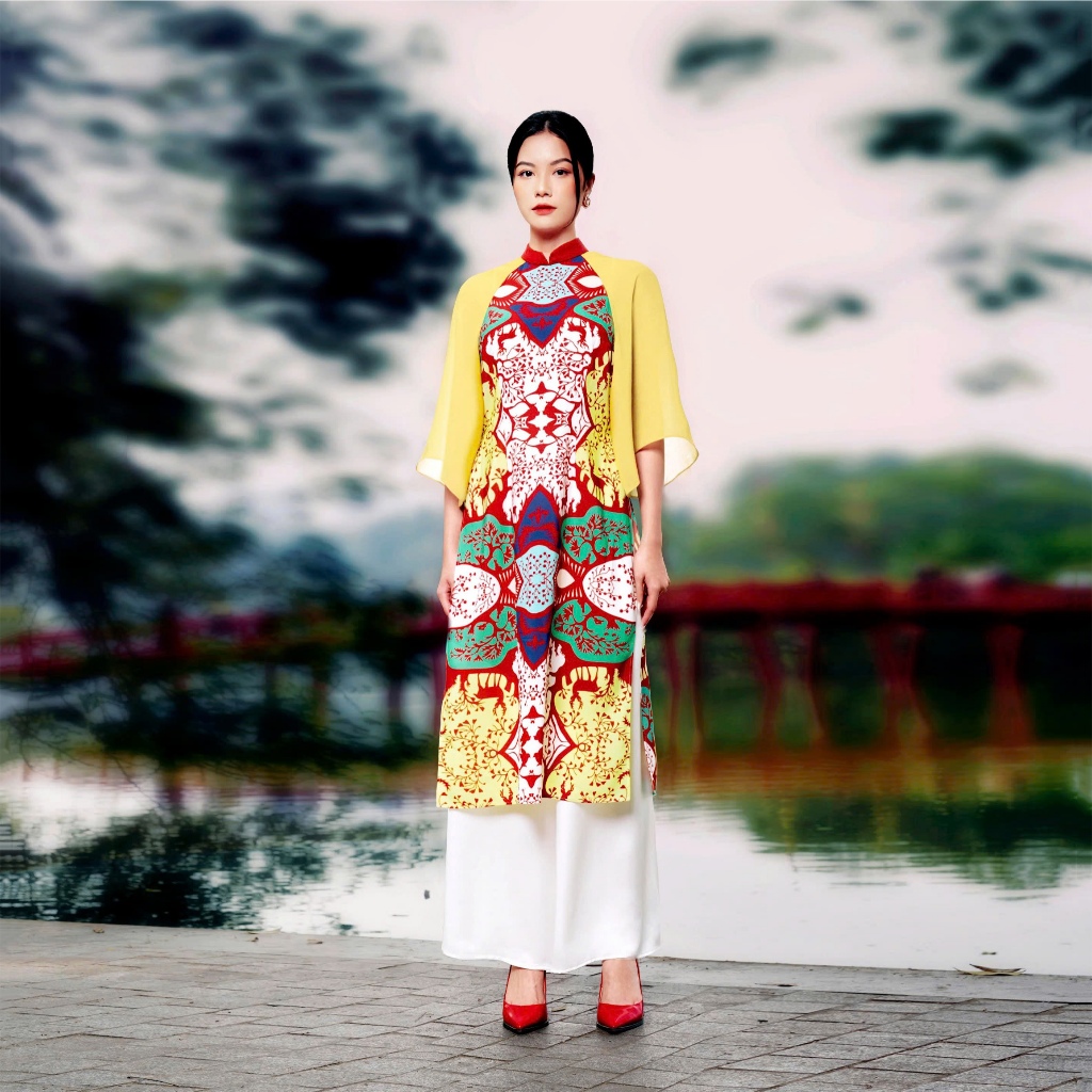 Beautiful Mentosa Ao Dai, CNY Ao Dai Set Soft Silk Fairy Tail Sleeves ...