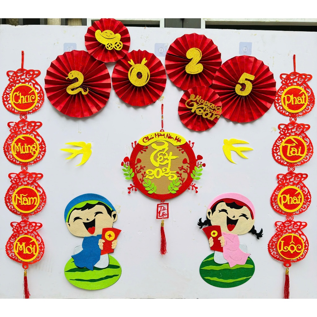 Set CNY 2025 watermelon baby with fan and couplet to bring fortune and ...
