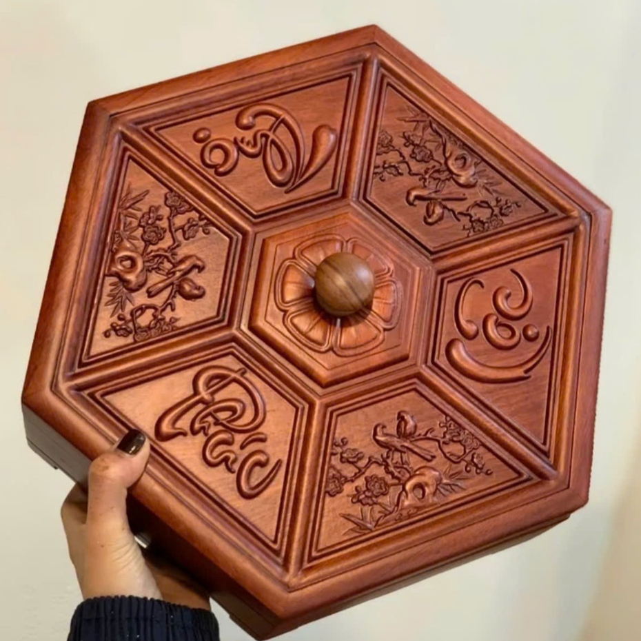 CNY Candy tray, wooden CNY candy box made of rosewood with 7 convenient ...