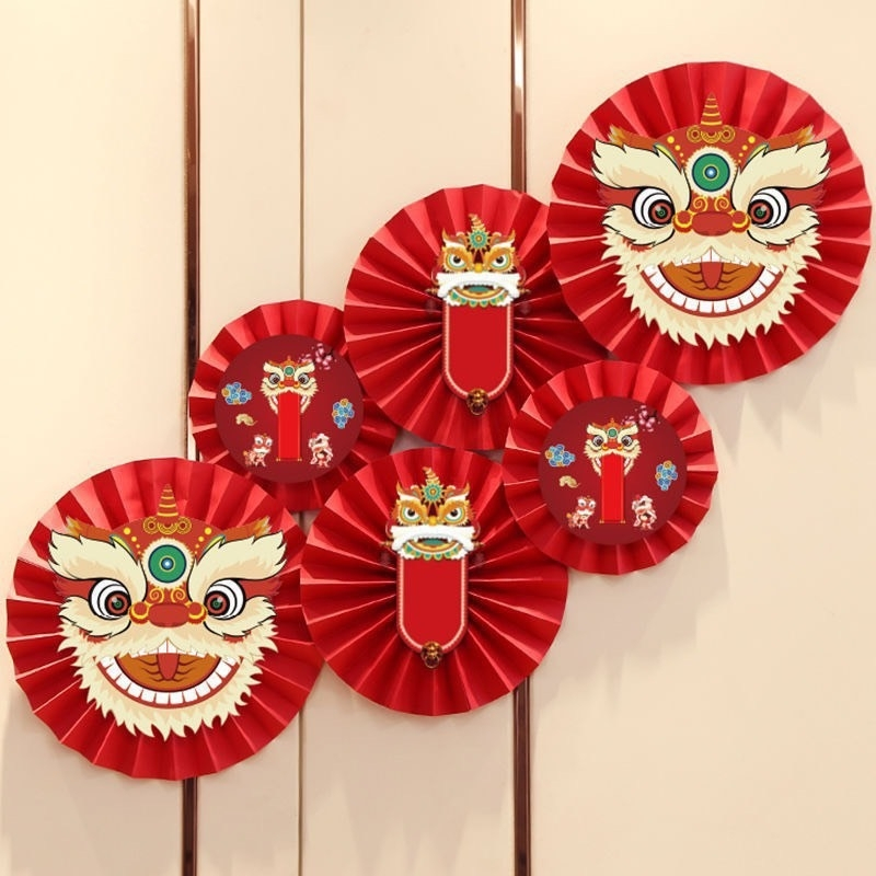 Set of 6 unique CNY CNY decorative wall paper fans 2025 Chinese style ...
