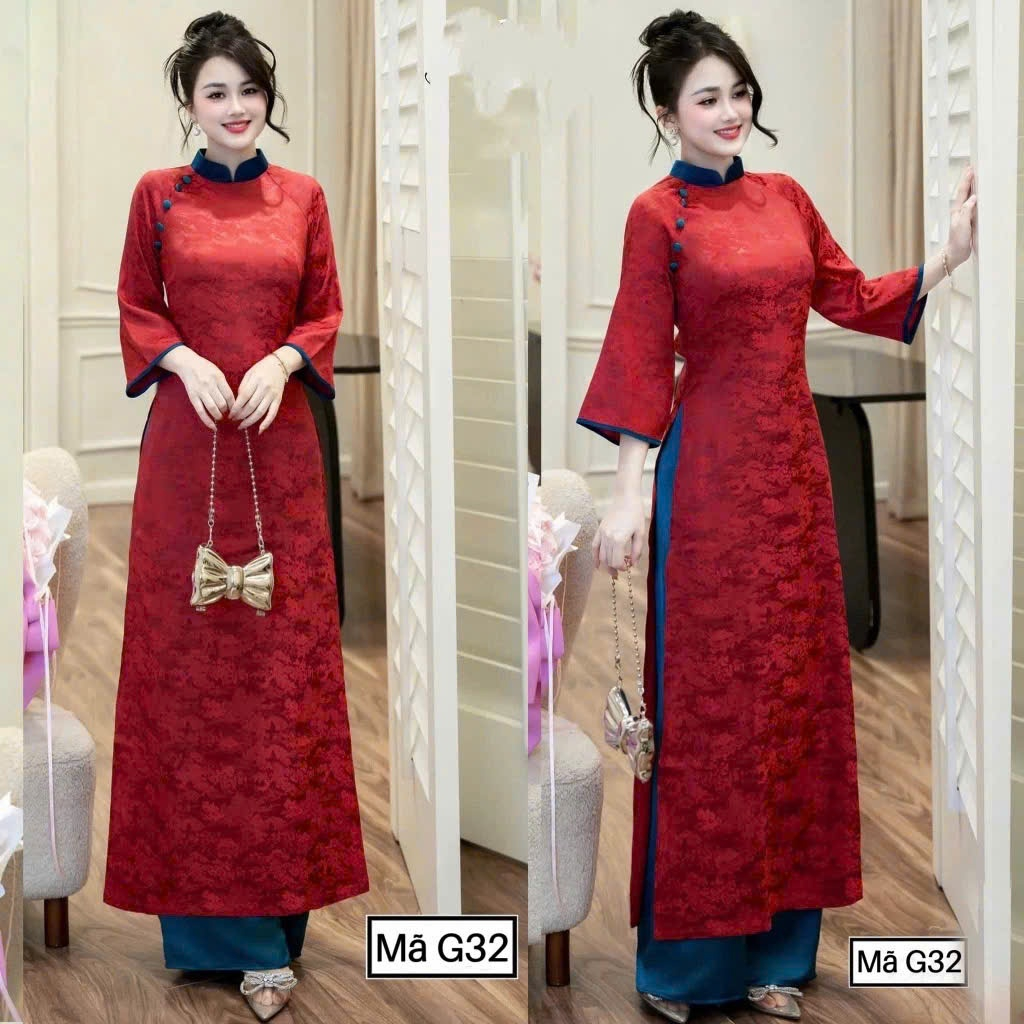 Ao dai CNY 2025- brocade ao dai of all sizes in red, slim fit | Shopee ...
