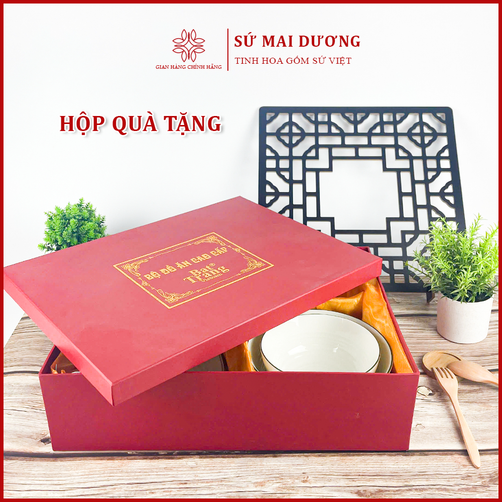 Gift box of high-end Bat Trang dinnerware set, red tissue box as a gift ...