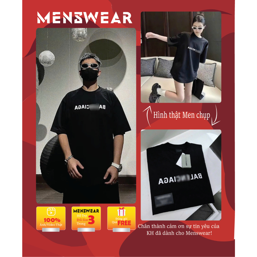 Menswear STORE [BESTQUALITY] BALEN LOGO REVERSE LETTER T-SHIRT Loose ...