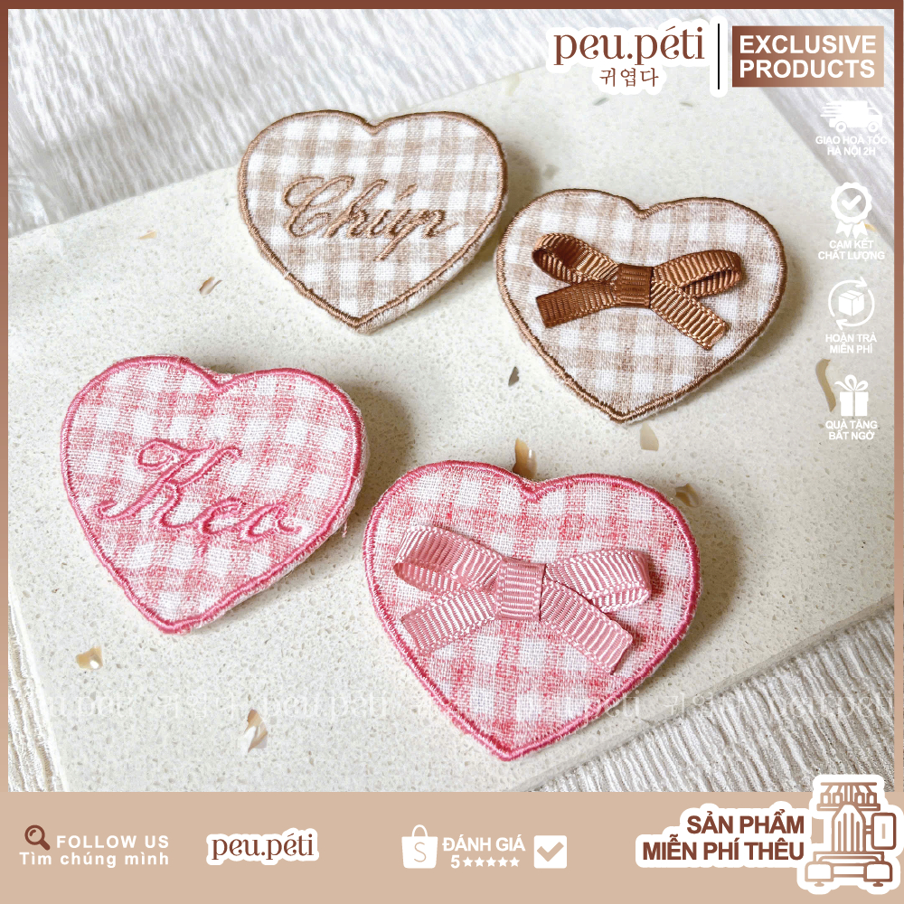 Set of 2 heart clips EMBROIDERED WITH NAME ON REQUEST - By Peu.péti ...