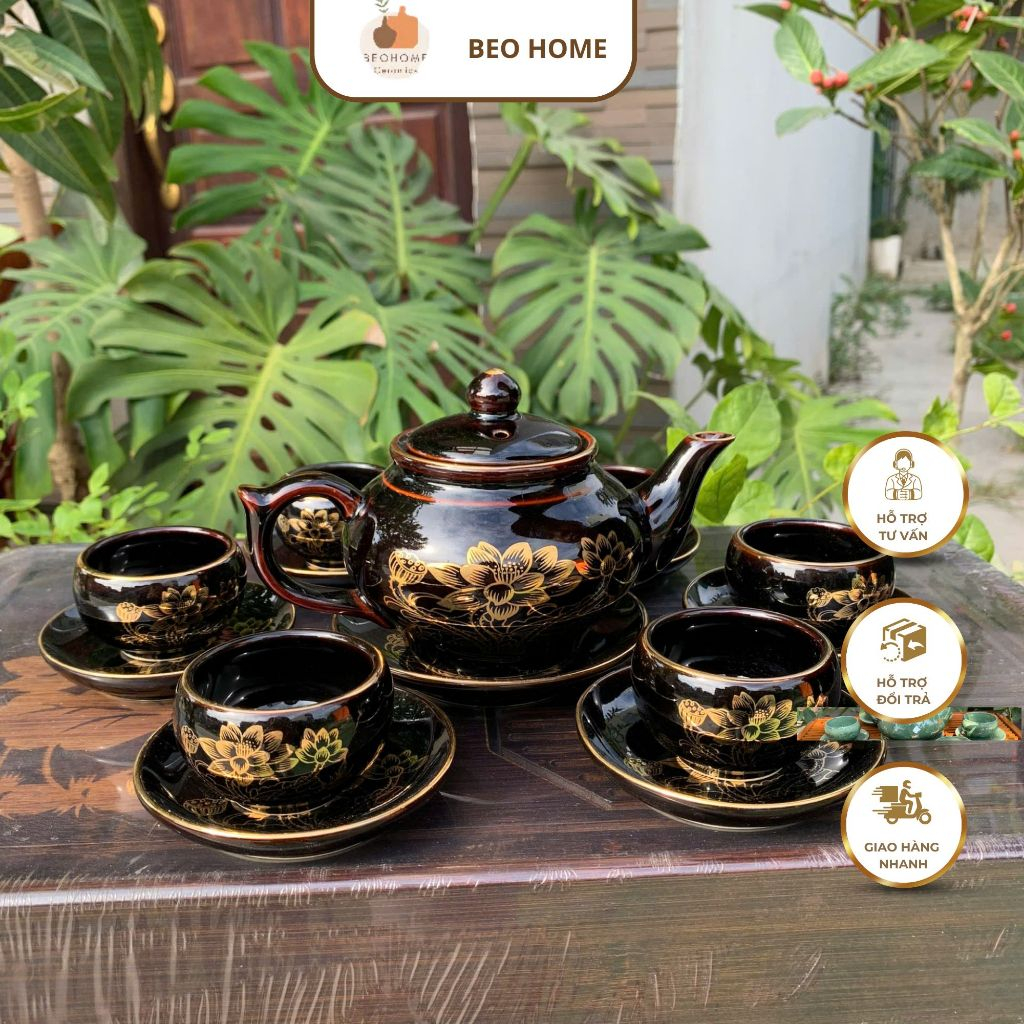 Tea Cup Set Fire Enamel Teapot Set - BLACK LIEN HOA High Quality Bat ...