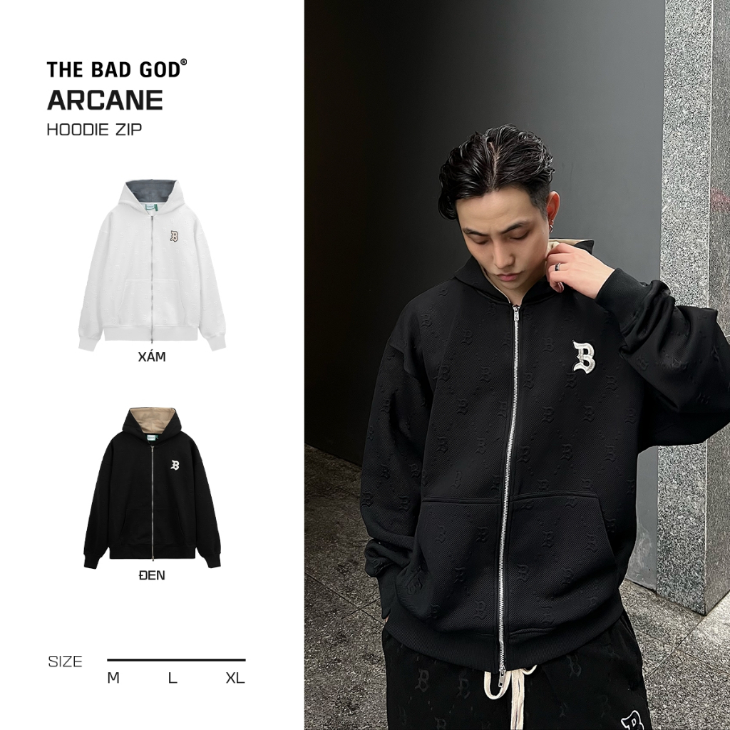 The Bad God Arcane Autumn Winter Embossed Letter B Zip Hoodie Jacket ...