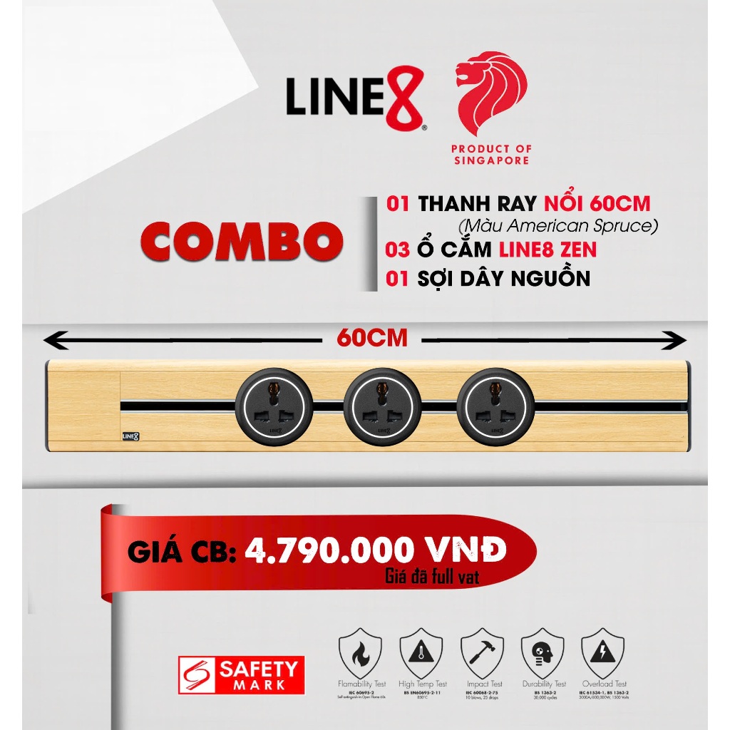 Combo (01 Line8 Power Rail (60cm/ American Spruce) + 3 Zen MLT Sockets ...