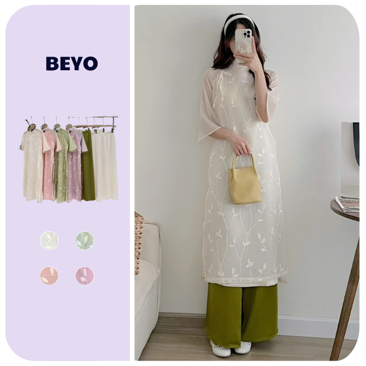 Beyo innovative ao dai set, embroidered silk chiffon ao dai with silk ...