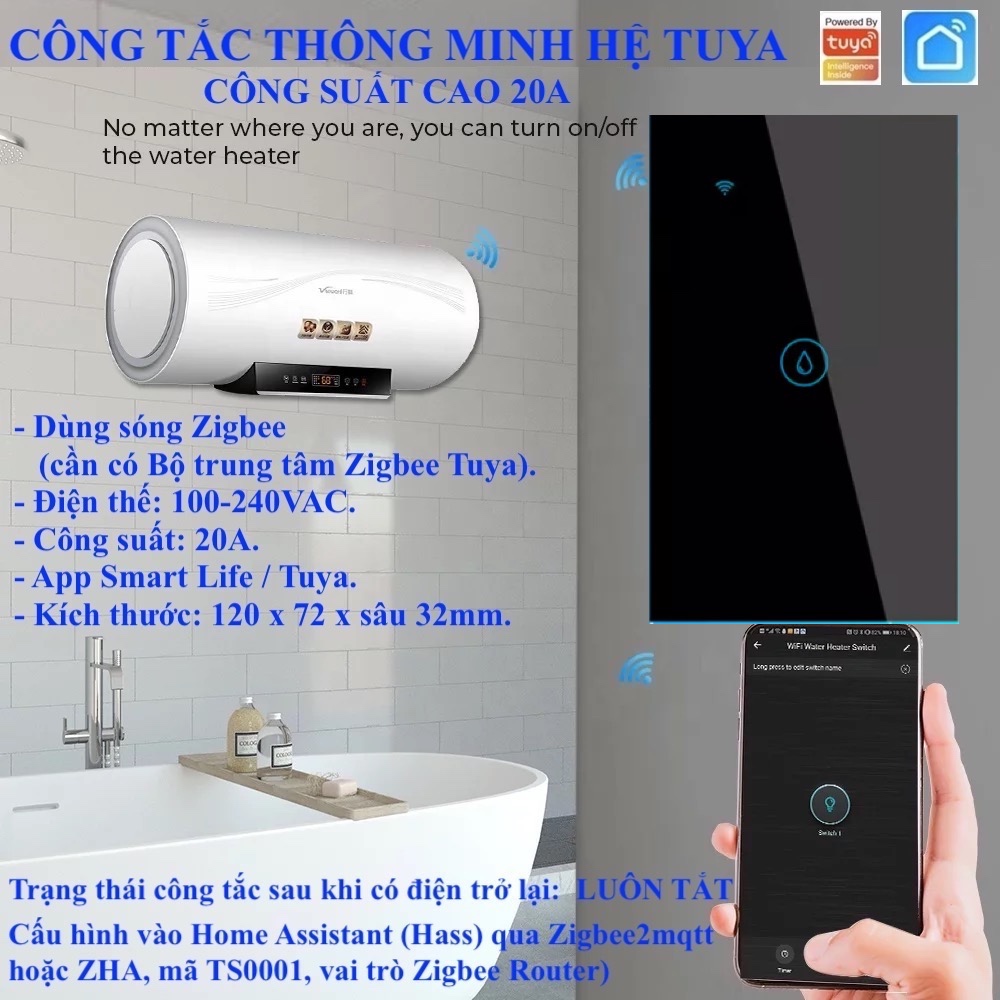 Smart switch, Wifi, Zigbee, high power 20A, 40A, Tuya Smart Life, Home ...