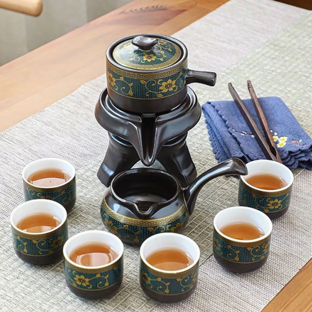 High-end Mill Tea Cup Set - Blue, Black, Yellow - Includes 1 Tea Pot, 6 ...