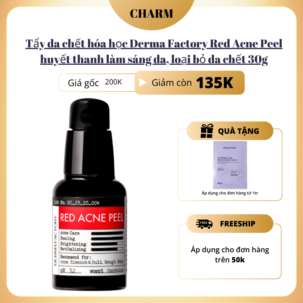 Derma Factory Red Acne Peel chemical exfoliant, skin brightening serum ...