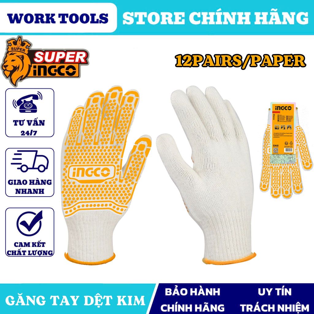INGCO HANDWARE Knitted gloves & with PVC dots HGVK05 (100% Genuine ...