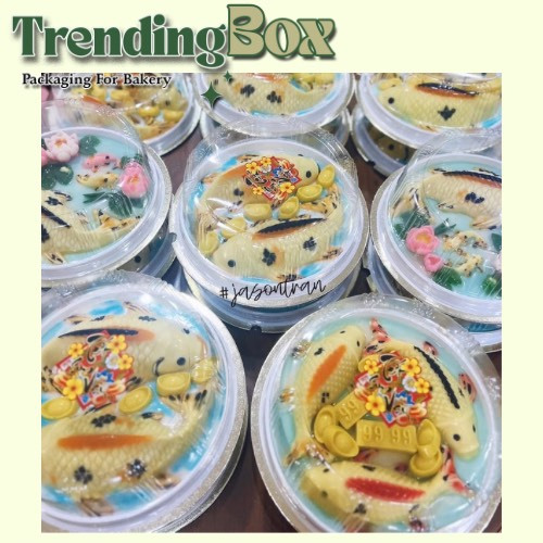 50 Round Plastic Boxes with White Base H122 for Salted Egg Sponge Cake ...