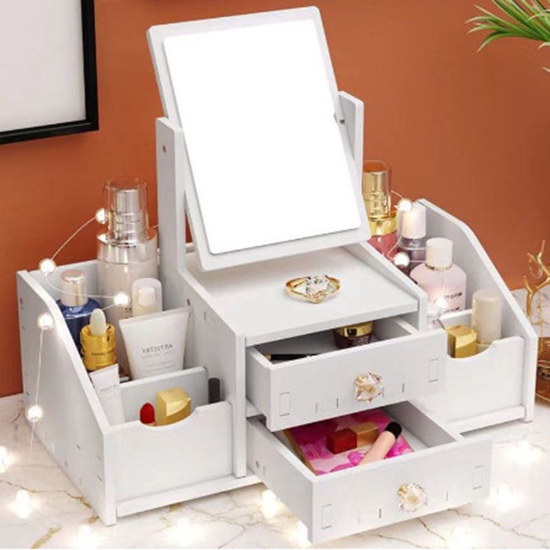 Wooden Cosmetic Shelf for Makeup Table with Mirror, Space-Saving Mini ...