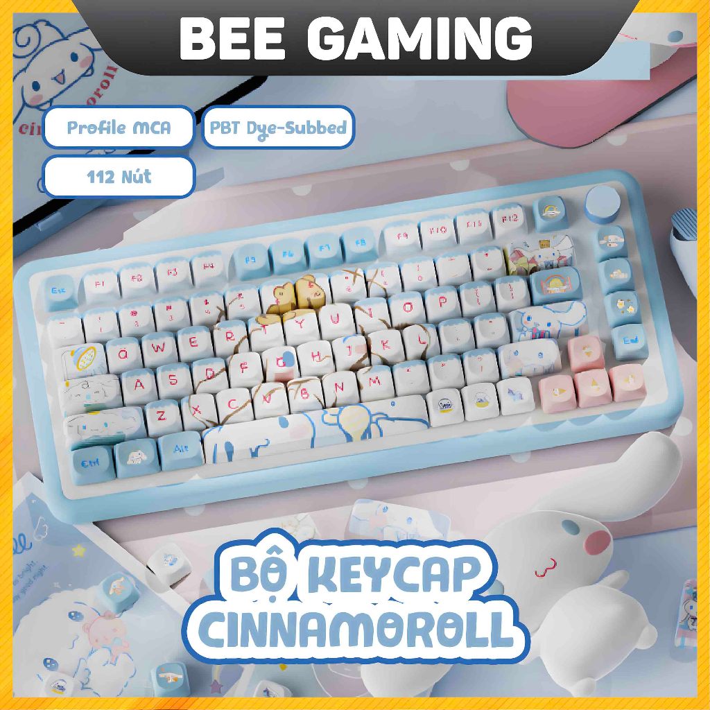 Cinnamoroll keycap set (PBT Dye-Subbeded / MCA Profile / 112 buttons ...
