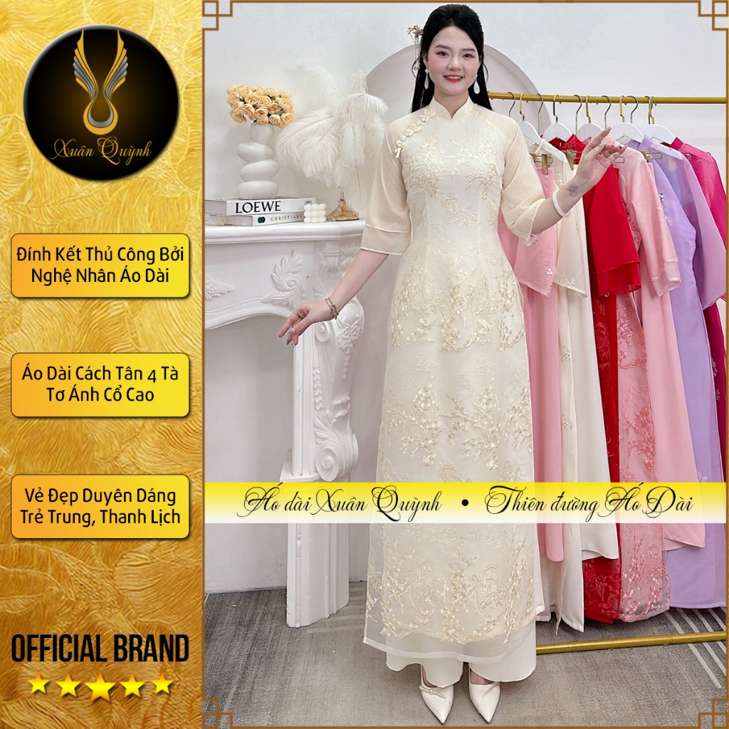 Youthful Modern Ao Dai with 4 Sides, Van Ly Silk Chiffon CT31 Beige - Xuan Quynh Ao Dai | Shopee ...
