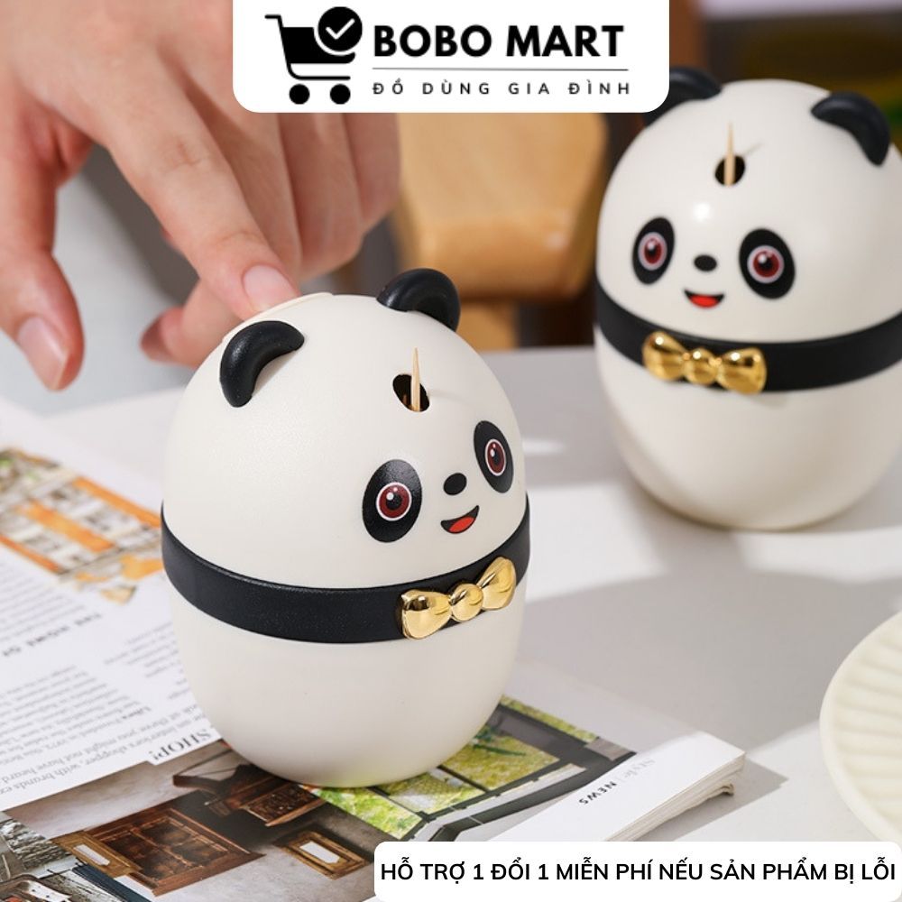 Panda-shaped toothpick box with convenient push button made of plastic ...