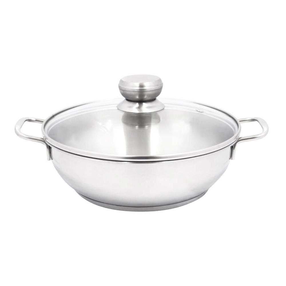 Stainless steel hot pot - um pot - stir-fry with glass lid 26cm for all ...