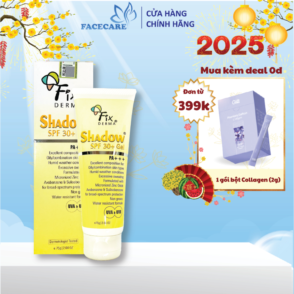 Genuine FIXDERMA SHADOW SUNSCREEN SPF 50+ CREAM, Gel SPF 30+ (75gram ...