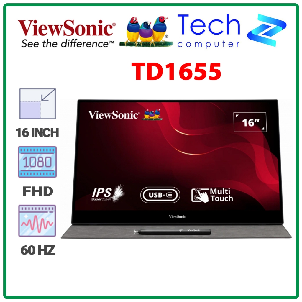 Viewsonic TD1655 15.6 inch Portable Touch Monitor (FHD/IPS/60Hz/USB C ...