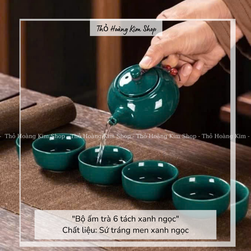 Celadon tea set, green porcelain tea cup set, small 6-cup tea set (tea ...