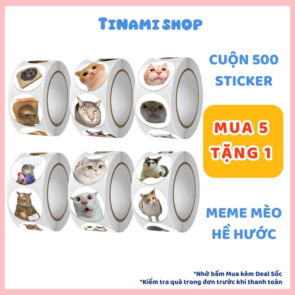 Roll of 500 cute funny cat meme stickers, round sealed stickers for ...