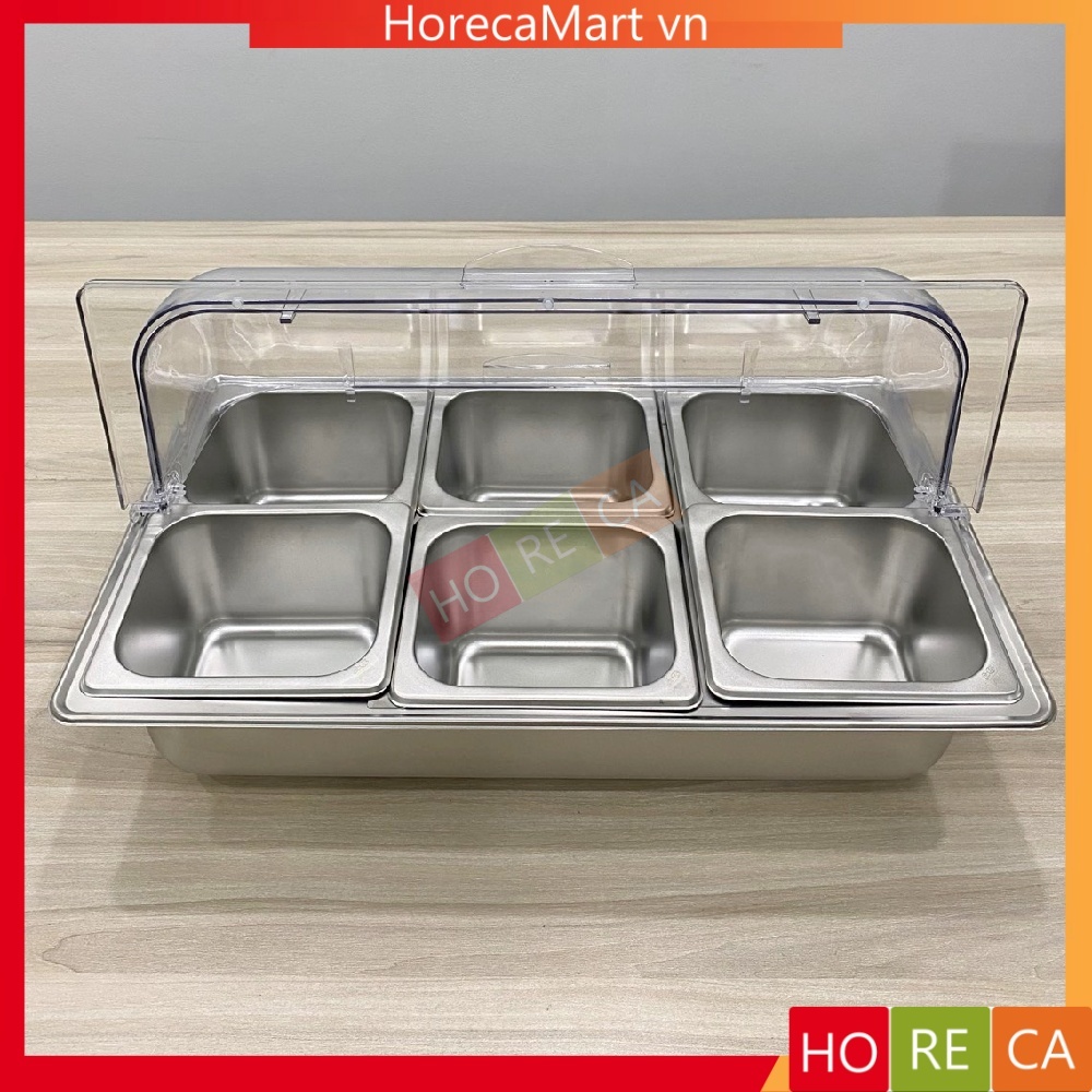 Stainless steel food display tray with lid, used to store hot and cold ...