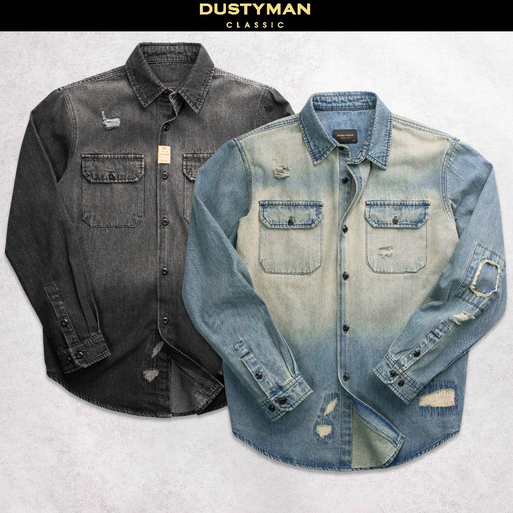 Zane Dustyman Men's Denim Shirt, Premium Denim Fabric, Classic Ripped ...