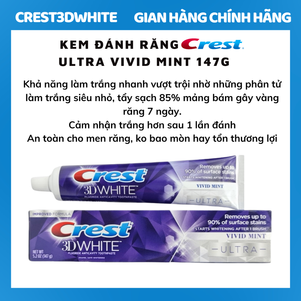 Crest 3D White Vivid Mint Ultra Toothpaste 147G for sensitive teeth | Shopee Malaysia