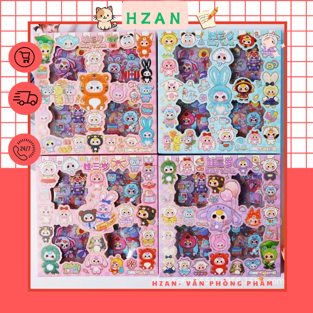 Box of 100 Cute Baby Three/Baby 3 Stickers, Cute Stickers for Notebooks ...