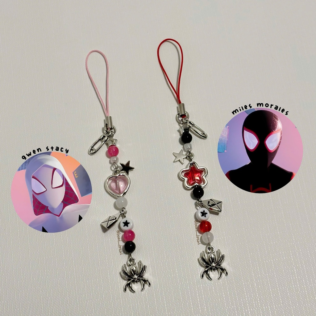 [bead__bread] spider couple keyring Double keychain, couple spider man ...
