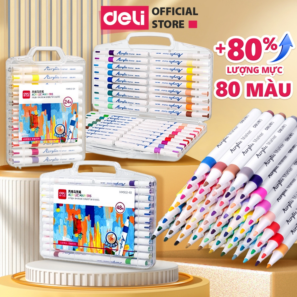 [GENUINE] Deli Genuine Acrylic Marker Pens 80% MORE INK 12/24/36/48/64 ...