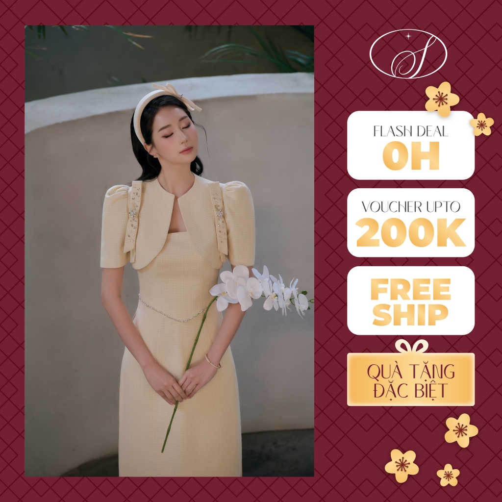 Ao Dai Innovative Women's DesignCNY Includes Short Ball-Sleeved Robe with Bow Waist Skirt ...